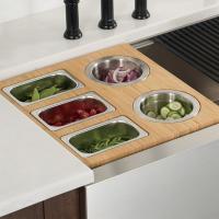 China Workstation Composite Bamboo Cutting Board Set with Rectangular Stainless Steel Bowls for sale