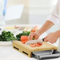 China Custom Sustainable Rectangle Bamboo Chopping Board with Stainless Steel Drip Trays for sale