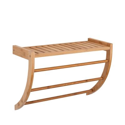 China Wall Mount Bamboo Towel Rack and 3-Tier Shelf for Bathroom or Entrance Organization for sale