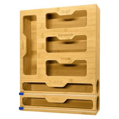 China Bamboo 6 In 1 Ziplock Bag Storage Organizer With Cutter Functional Design Single Tier for sale