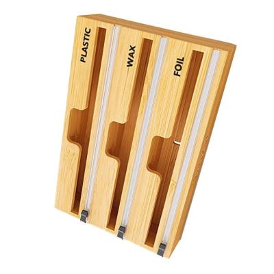 China Stylish Bamboo Drawer Zip Lock Kitchen Foil Plastic Wrap Dispenser with Slide Cutter for sale