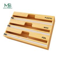 China Stylish Bamboo Drawer Zip Lock Kitchen Foil Plastic Wrap Dispenser with Slide Cutter for sale