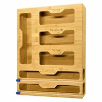 China Bamboo Plastic Bag Dispenser Cutter Drawer Ziplock Bag Storage Organizer for Kitchen for sale