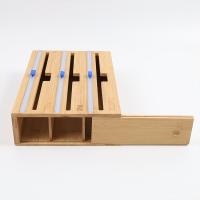 China Wall Mount GLOSSY Bamboo 3 in 1 Wrap Dispenser with Cutter and Organizer 35.5*25*7.8cm for sale