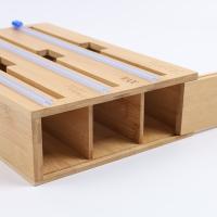 China Wall Mount GLOSSY Bamboo 3 in 1 Wrap Dispenser with Cutter and Organizer 35.5*25*7.8cm for sale