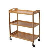 China Functional Design Bamboo Kitchen Storage Trolley with 3 Finishing Shelves and Wheels for sale