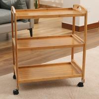 China Direct Customized Logo 3 Tiers Island Cart for Hotel with Bamboo Material and Wheels for sale