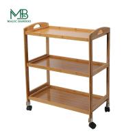 China Direct Customized Logo 3 Tiers Island Cart for Hotel with Bamboo Material and Wheels for sale