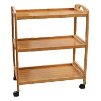 China Direct Customized Logo 3 Tiers Island Cart for Hotel with Bamboo Material and Wheels for sale