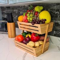 China Highly Customized Bamboo 2 Tier Fruit Basket for Kitchen Countertop Storage Organizer for sale