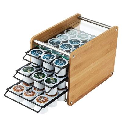 China Three-layer Bamboo K-cup Caddy Storage Box with 45 Holder Organizer CE / EU Certified for sale