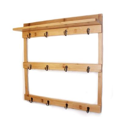China Multifunctional Bamboo Wall Hook Coffee Cup Hanger For Bathroom for sale