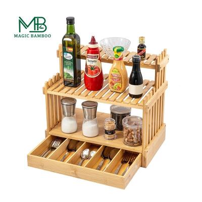 China Sustainable Bamboo Spice Rack 3 Tier Multifunction Rectangle Storage Kitchen Customizable for sale