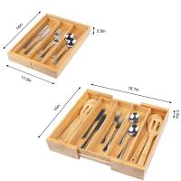 China Adjustable Bamboo Drawer Dividers Organizer for Silverware Rectangle Wood Cutlery Tray for sale