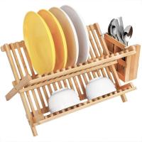 China BAMBOO Rectangle Folding Plates Cups Stand Holder Collapsible Dish Drying Drainer Rack for sale