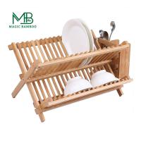 China BAMBOO Rectangle Folding Plates Cups Stand Holder Collapsible Dish Drying Drainer Rack for sale