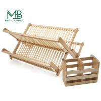 China BAMBOO Rectangle Folding Plates Cups Stand Holder Collapsible Dish Drying Drainer Rack for sale