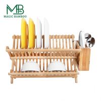 China BAMBOO Rectangle Folding Plates Cups Stand Holder Collapsible Dish Drying Drainer Rack for sale