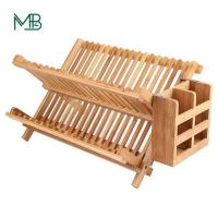 China BAMBOO Rectangle Folding Plates Cups Stand Holder Collapsible Dish Drying Drainer Rack for sale