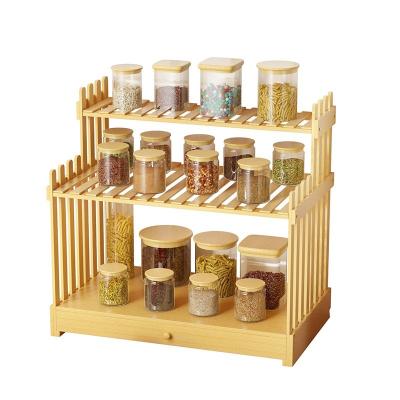 China Organize Your Kitchen Countertop in Style with 3-Tier Bamboo Standing Spice Rack for sale