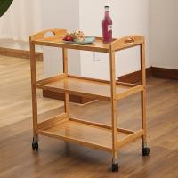China Functional Design Bamboo Kitchen Storage Trolley with 3 Finishing Shelves and Wheels for sale