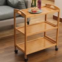China Functional Design Bamboo Kitchen Storage Trolley with 3 Finishing Shelves and Wheels for sale