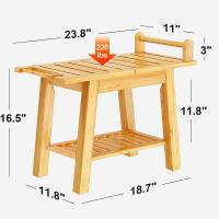China Eco-friendly 2-Tier Bamboo Shower Bench with Storage Shelf Natural Bamboo Color Spa Stool for sale