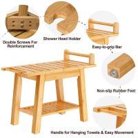 China Eco-friendly 2-Tier Bamboo Shower Bench with Storage Shelf Natural Bamboo Color Spa Stool for sale