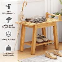 China Eco-friendly 2-Tier Bamboo Shower Bench with Storage Shelf Natural Bamboo Color Spa Stool for sale