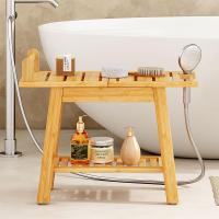 China Eco-friendly 2-Tier Bamboo Shower Bench with Storage Shelf Natural Bamboo Color Spa Stool for sale