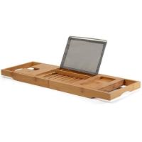 China Sustainable Extendable Bath Tray Bamboo Bathroom Caddy Extra Large for sale