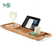 China Sustainable Extendable Bath Tray Bamboo Bathroom Caddy Extra Large for sale