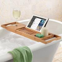 China Sustainable Extendable Bath Tray Bamboo Bathroom Caddy Extra Large for sale