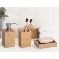 China 3Pcs Natural Bamboo Soap Dispenser Set Customized for Bathroom for sale