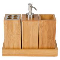 China 100% Natural Bamboo Sustainable Toothbrush Holder Cup Soap Dispenser Bath Set for sale