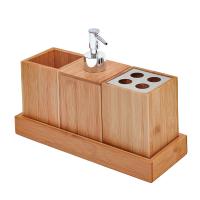 China 100% Natural Bamboo Sustainable Toothbrush Holder Cup Soap Dispenser Bath Set for sale