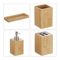 China 100% Natural Bamboo Sustainable Toothbrush Holder Cup Soap Dispenser Bath Set for sale