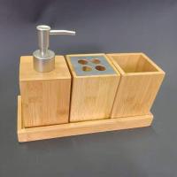 China 100% Natural Bamboo Sustainable Toothbrush Holder Cup Soap Dispenser Bath Set for sale