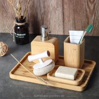 China 4pcs Natural Bamboo Bathroom Accessories Set For Hotel House Office Toilet for sale