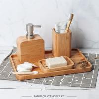 China 4pcs Natural Bamboo Bathroom Accessories Set For Hotel House Office Toilet for sale