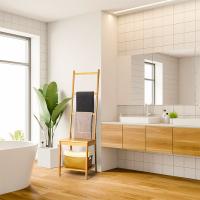 China Multifunctional Bamboo Bathroom Towel Shelf Rail Floorstanding Storage for sale