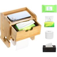 China Custom Bathroom Storage Rack Wall Mounted Bamboo Toilet Paper Holder for sale