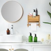 China Custom Bathroom Storage Rack Wall Mounted Bamboo Toilet Paper Holder for sale