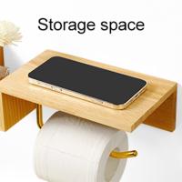 China Sustainable Wall Bamboo Toilet Paper Storage Holder With Shelf for sale