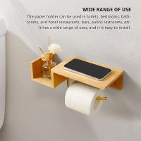 China Sustainable Wall Bamboo Toilet Paper Storage Holder With Shelf for sale
