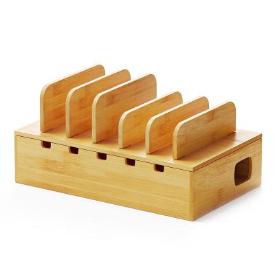 China Highly Customized Bamboo Charging Station for Multiple Devices Device Cable Organizer for sale