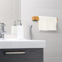 China Self Adhesive Bathroom Storage Rack Bamboo Towel Rack Holder No Drilling for sale