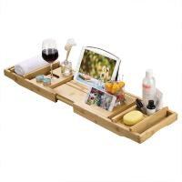 China ODM Expandable Bath Caddy Bamboo Wood Bath Tub Tray Eco Friendly for sale