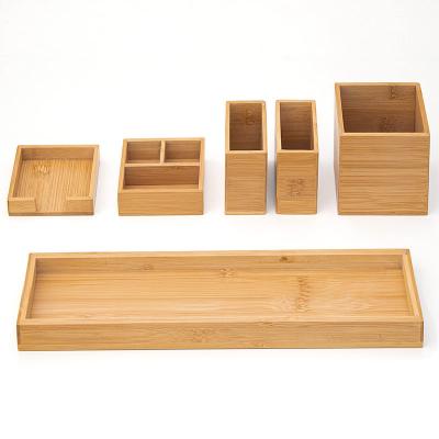 China Efficiently Organize Your Bathroom with 6-Piece Bamboo Vanity Tray Set 38x10.5x10.1cm for sale
