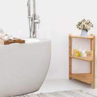 China Freestanding Bathroom Bamboo Rack 3 Tier Corner Shelf Unit for sale
